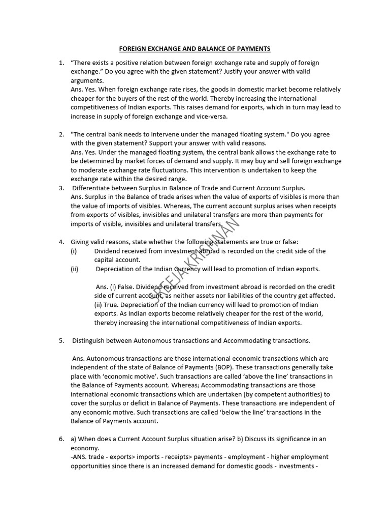 Foreign Exchange and Balance of Payments | PDF | Balance Of Payments ...