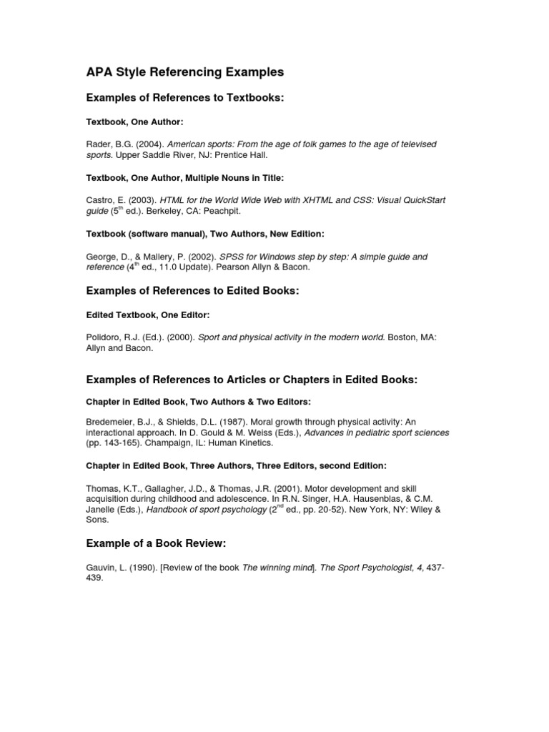 APA Style Referencing Examples: Examples of References To Textbooks ...
