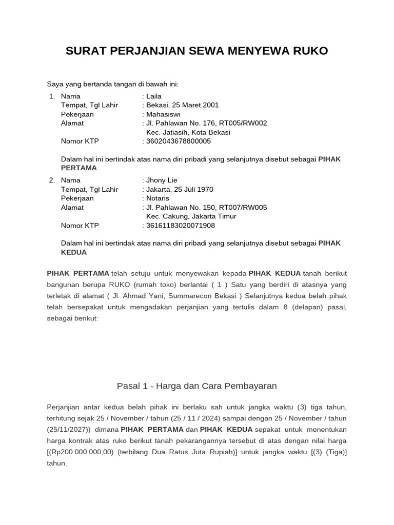 Tugas Penyusunan Kontrak Surat Perjanjian | PDF