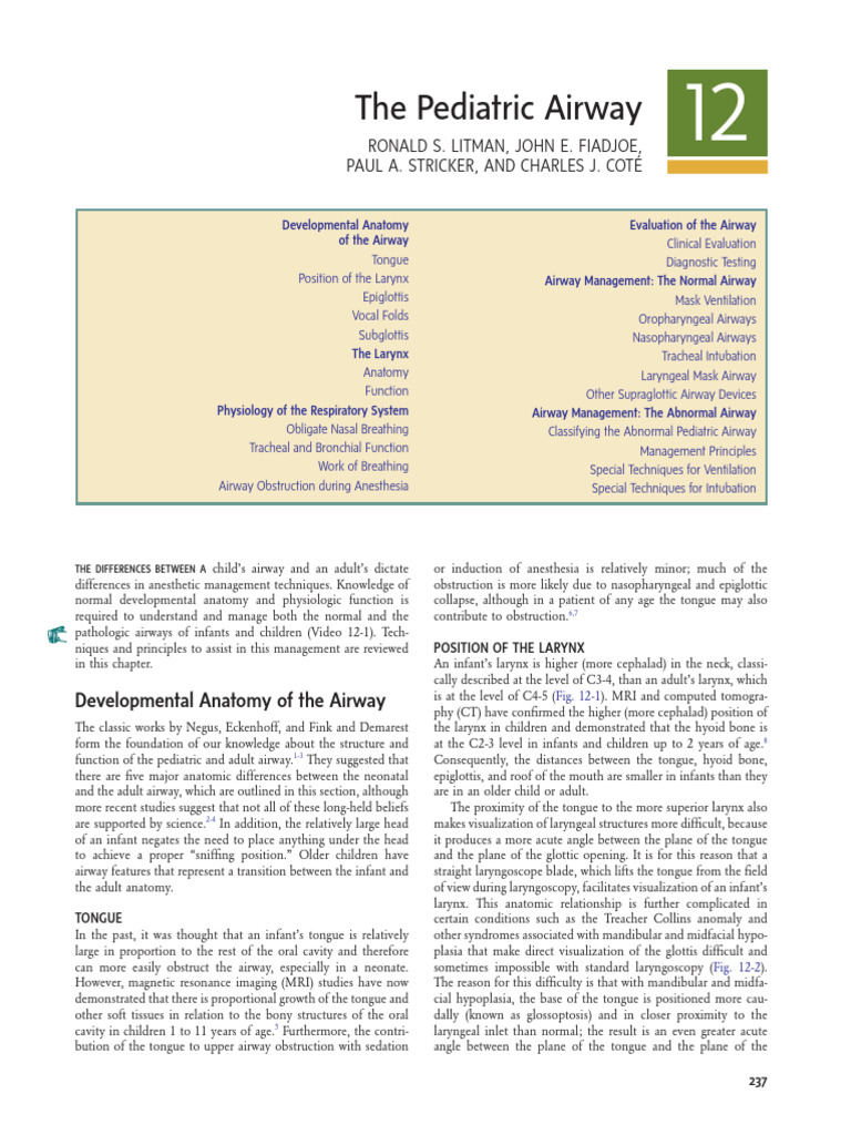 Pediatric Airway Anatomy and Management | PDF | Larynx | Respiratory Tract