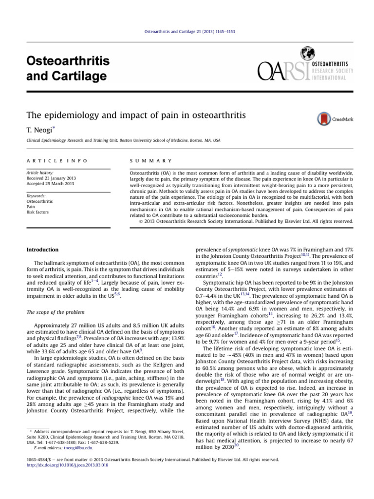 OA - The Epidemiology and Impact of Pain in Osteoarthritis | PDF ...
