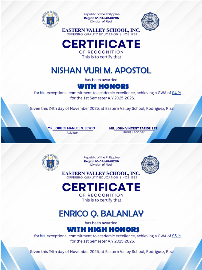 Student Honors List by Mr. Leyco | PDF