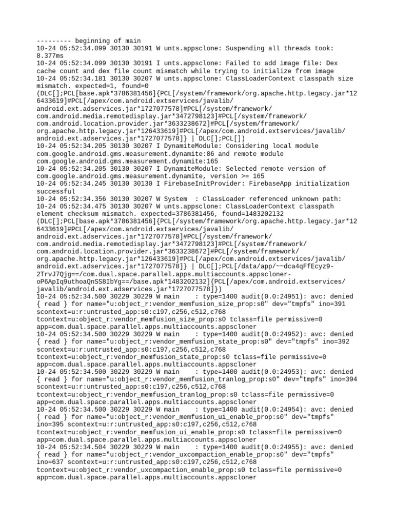 Com.dual.Space.parallel.apps.Multiaccounts.appscloner Logcat | PDF | Android (Operating System ...