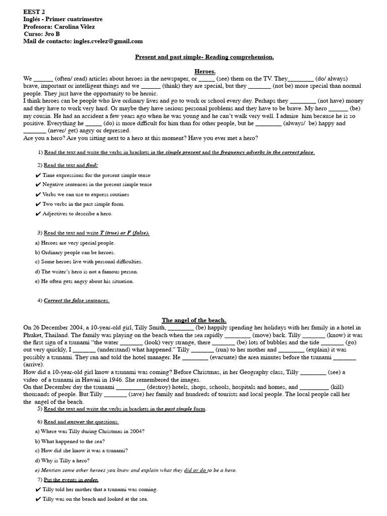 Heroes in Simple Present & Past Tenses | PDF | Tsunami | Verb
