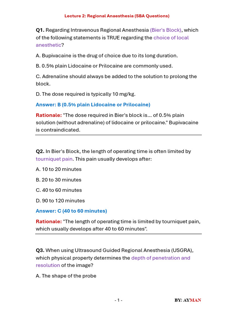SBA With Rationale | PDF | Anesthesia | Surgery