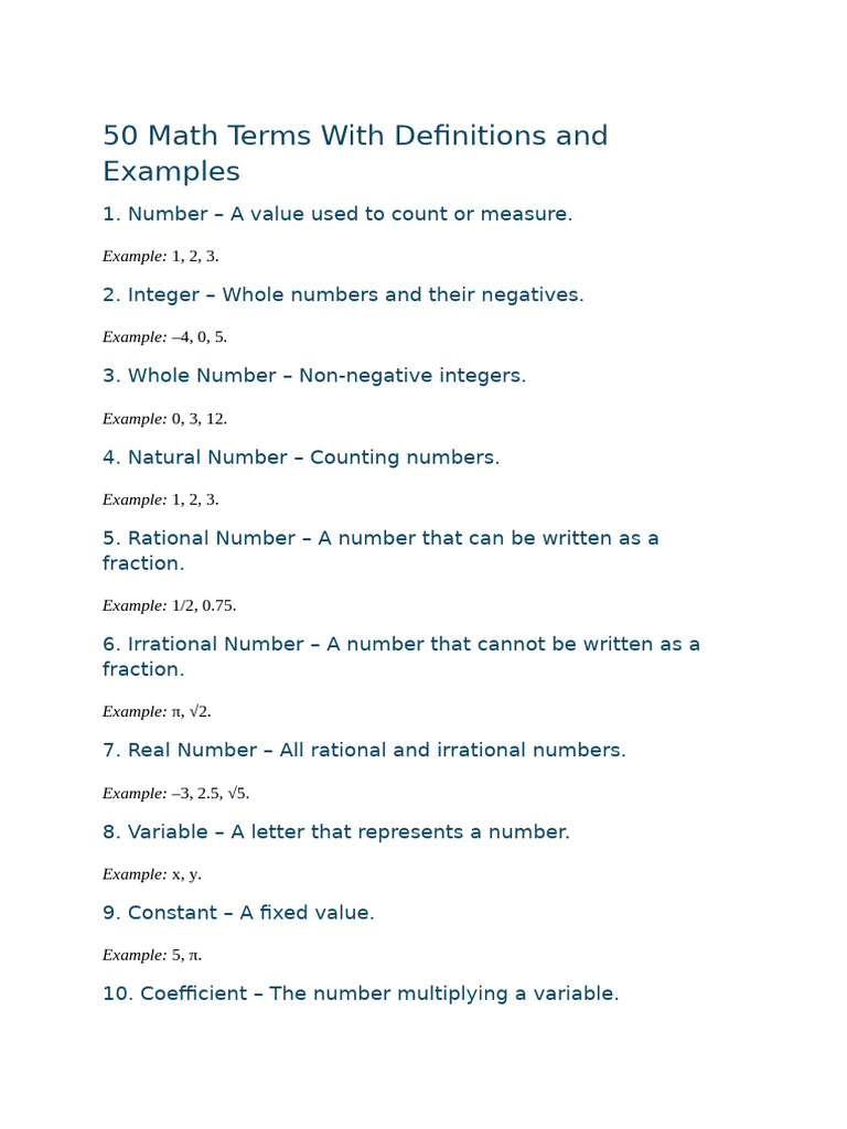 Math Terms | PDF | Numbers | Odds