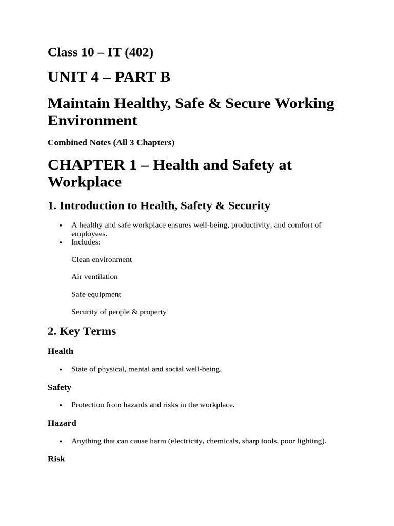 10 - IT - Unit - 4 (B) Maintain Healthy, Safe & Secure Working ...