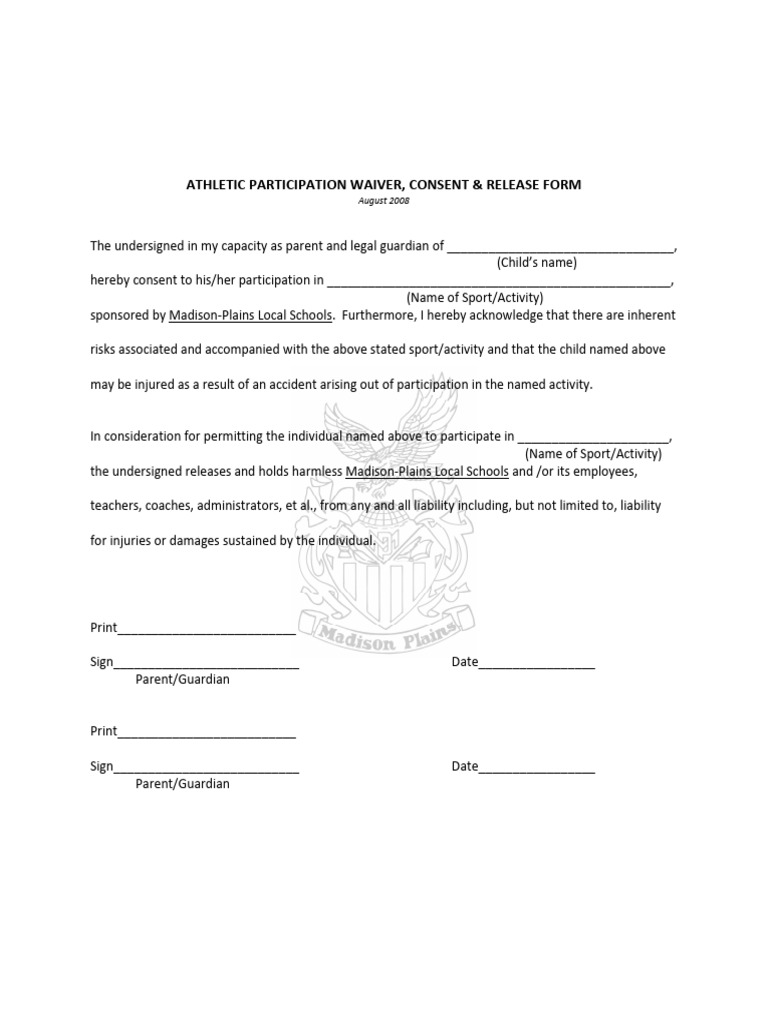 Athletic Participation Waiver Form | PDF