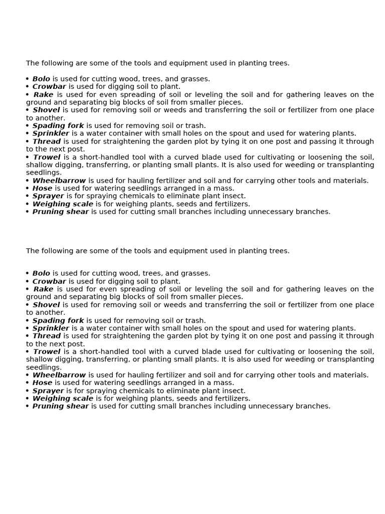 The Following Are Some of The Tools and Equipment | PDF | Plants ...