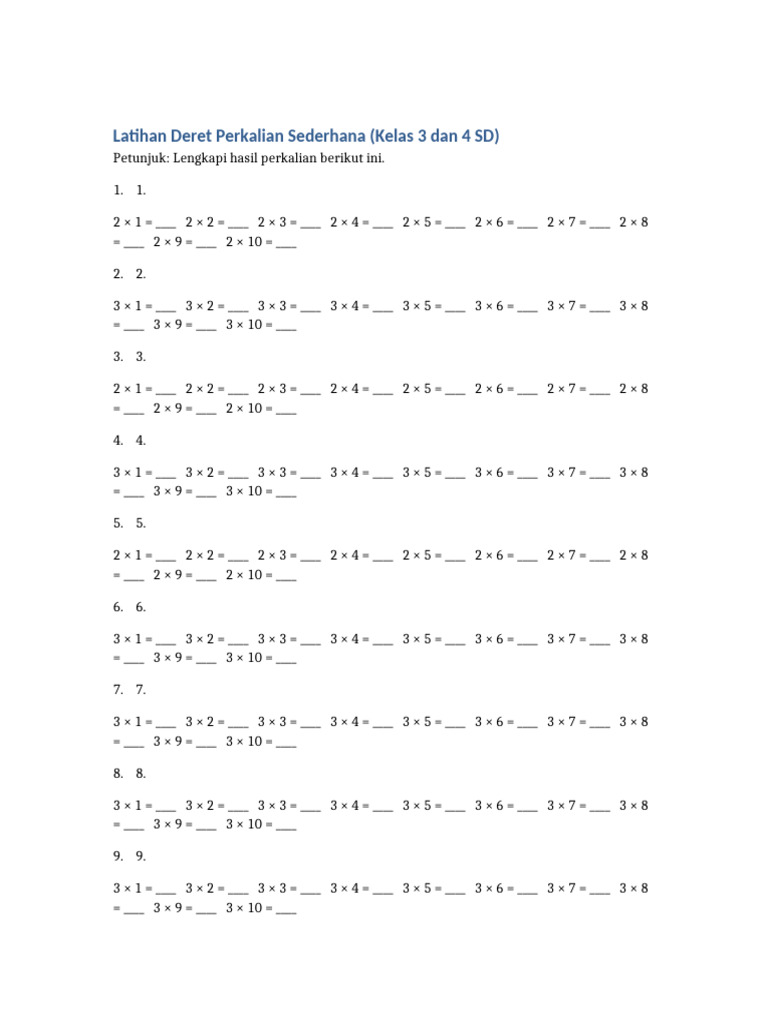 Latihan Deret Perkalian Kelas 3 4 SD | PDF