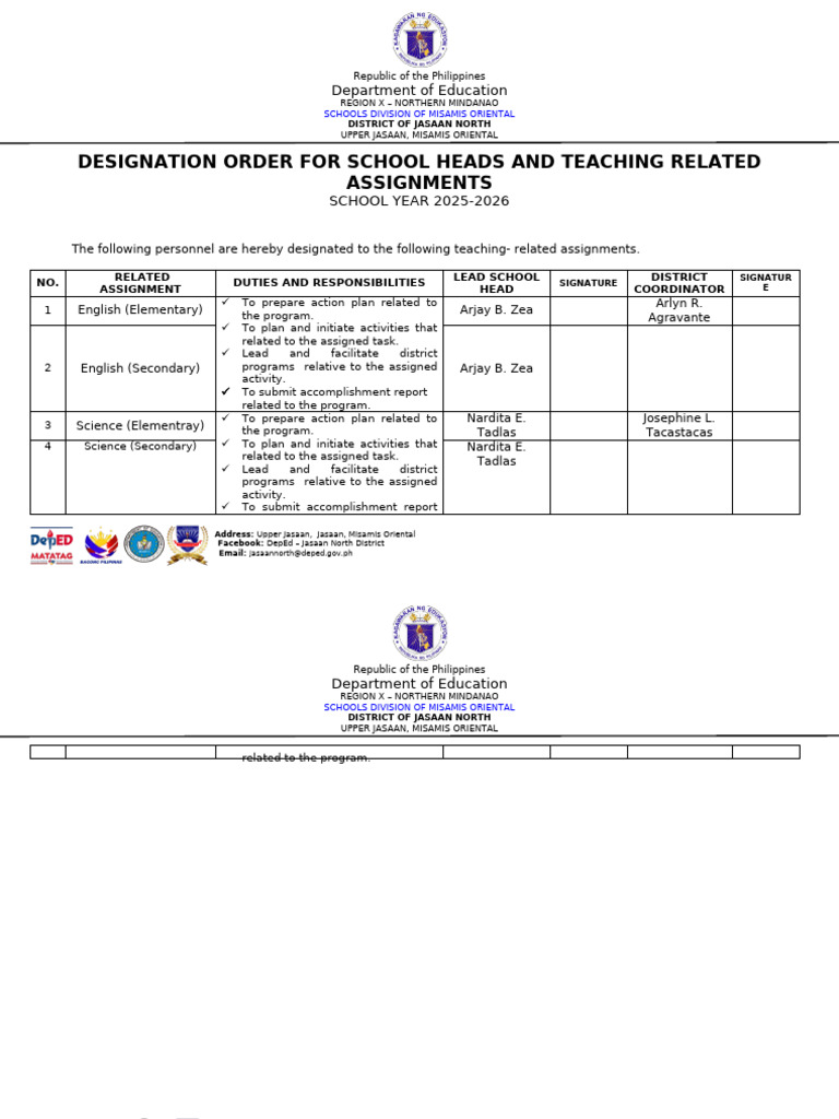 Designation Order for School Heads 2025-2026 | PDF | Southeast Asia ...