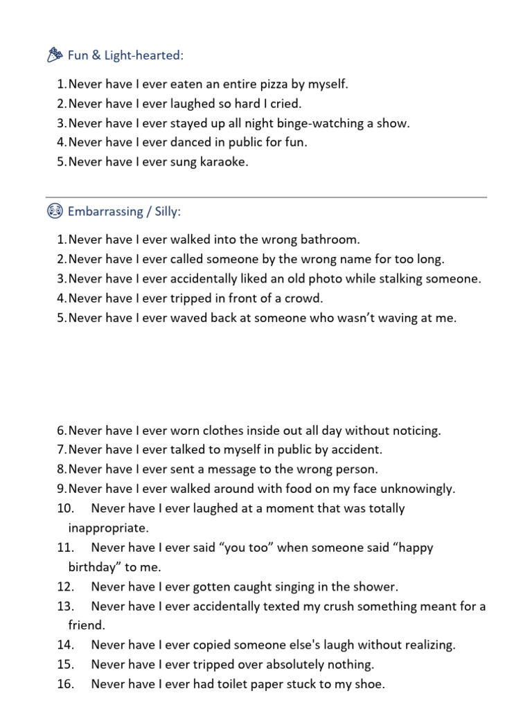 Speaking - Never Have I Ever | PDF