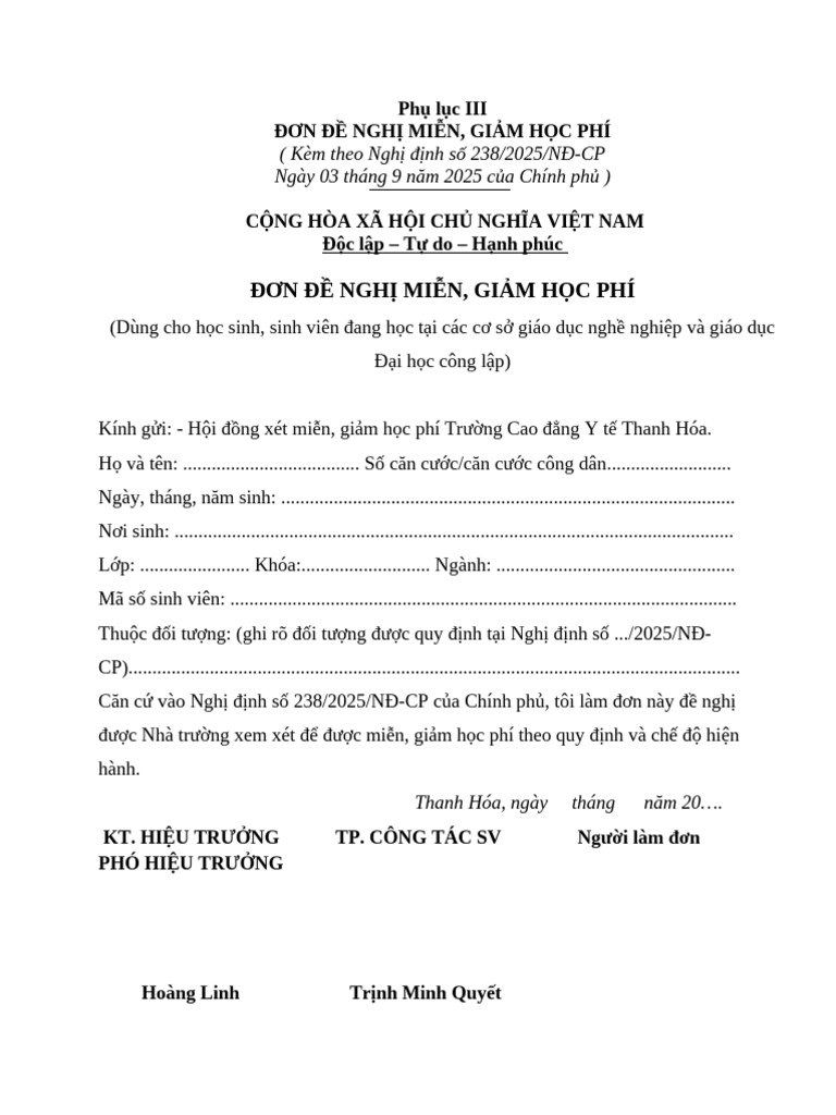 Đơn Miễn, Giảm Học Phí | PDF