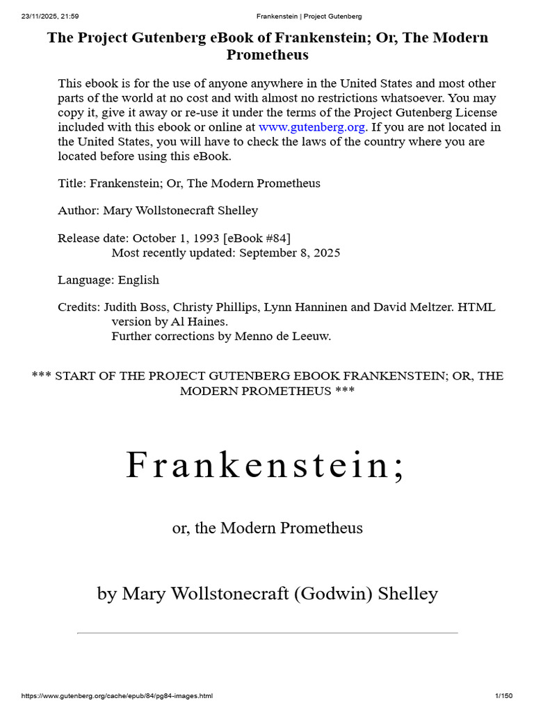 Frankenstein - Project Gutenberg | PDF | Frankenstein