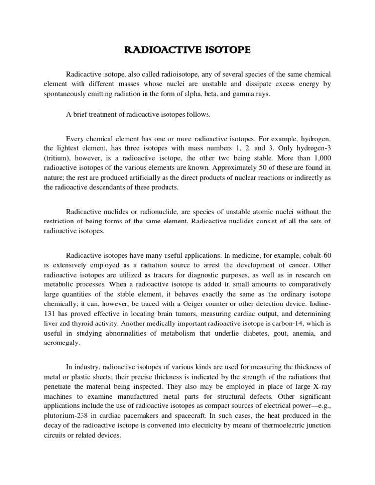 Radioactive Isotope | PDF | Radionuclide | Radioactive Decay
