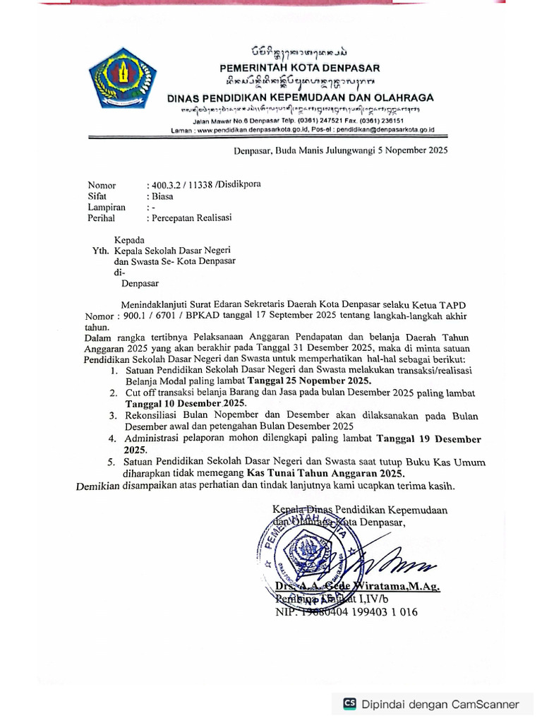 Surat Cut Off Belanja THN 2025 | PDF