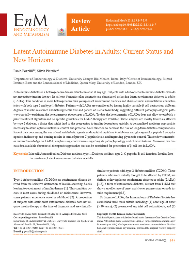 LADA Current Status and New Horizons | PDF | Diabetes | Autoimmunity
