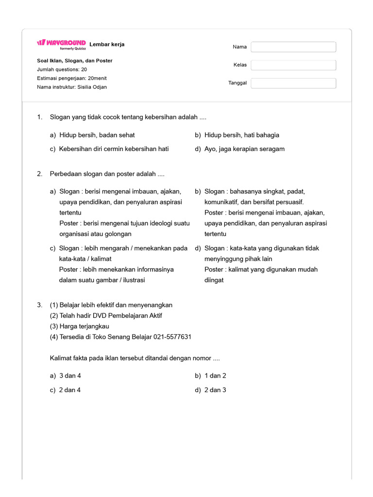 Soal Iklan, Slogan, Dan Poster - Wayground | PDF