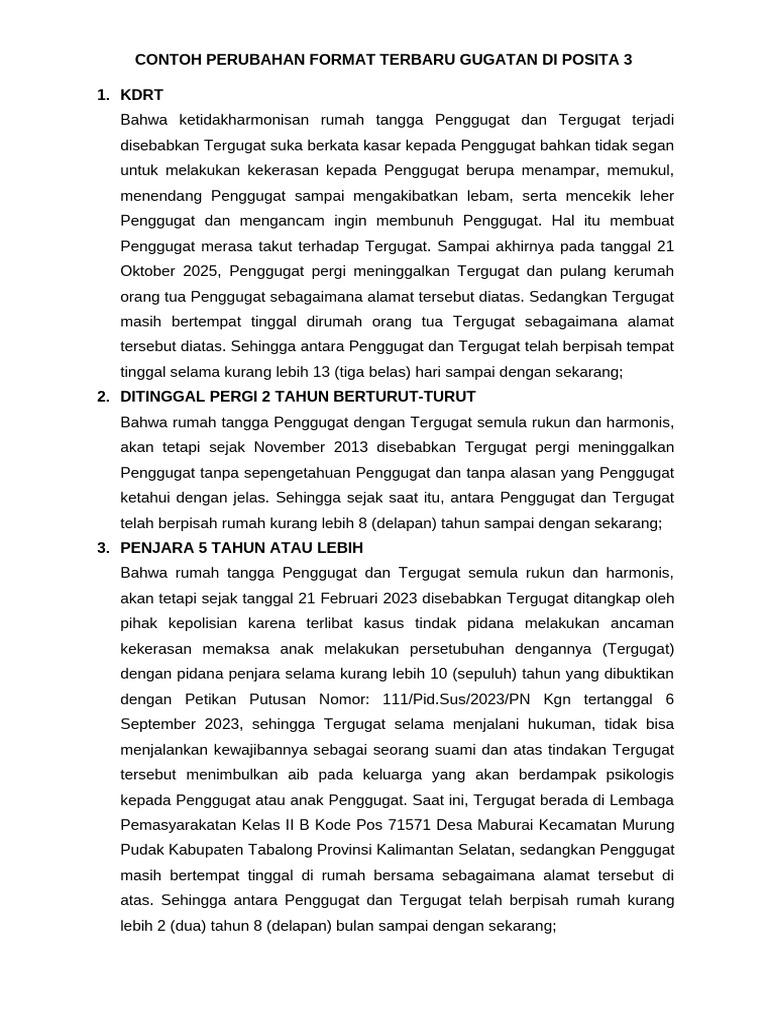 Gugatan KDRT dan Perselingkuhan 2025 | PDF