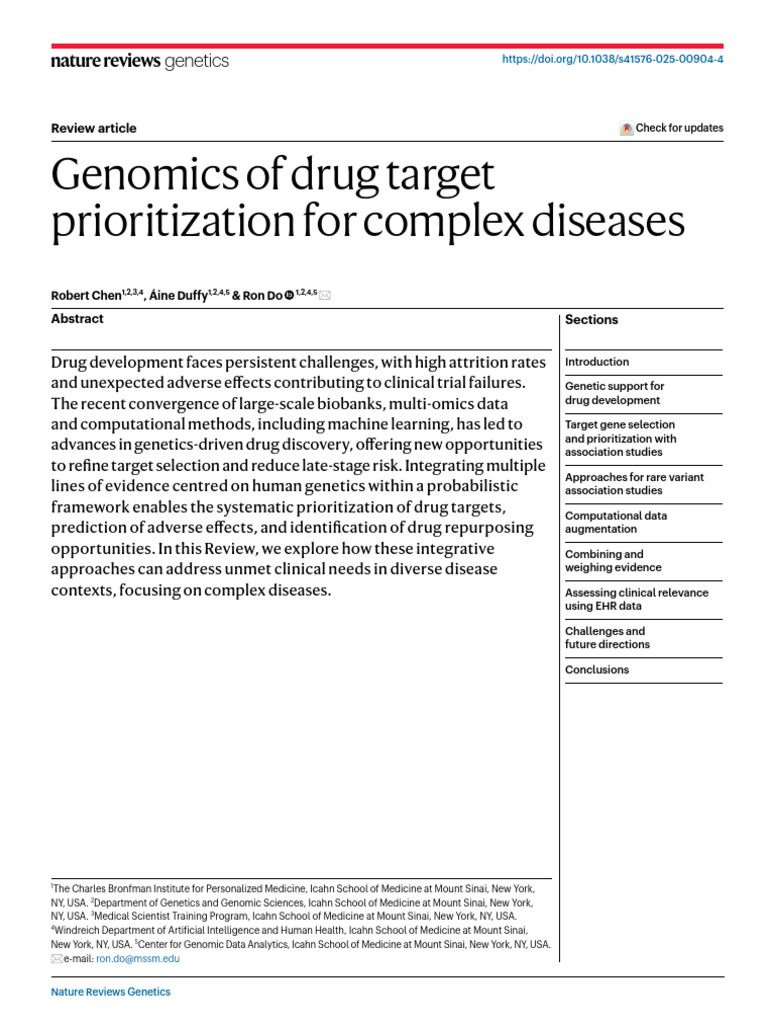 Genomics of Drug Target Prioritization for Complex Diseases (科研通 ...