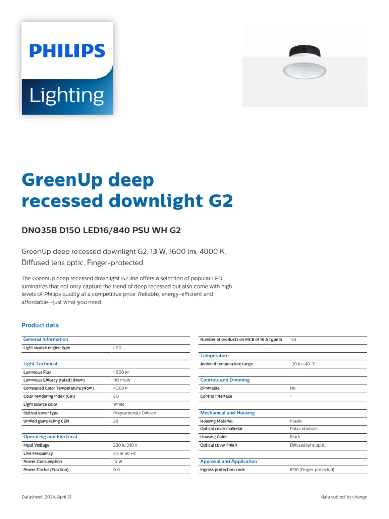 Recessed Downlight-13 W | PDF | Light | Electrical Engineering