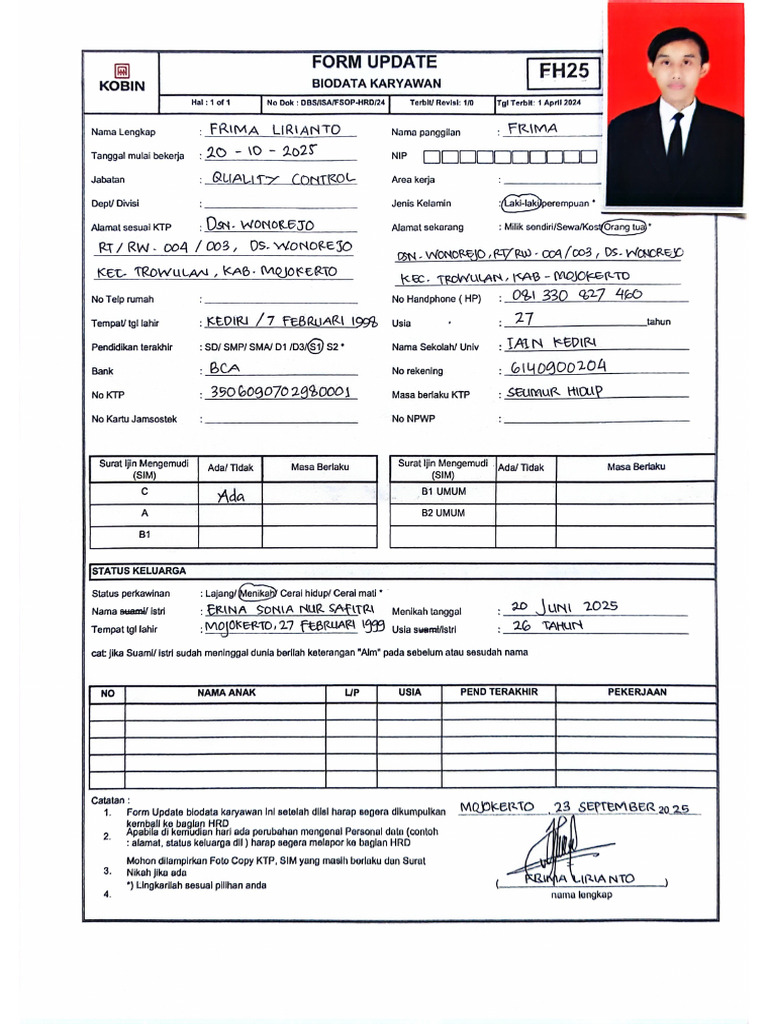 Update Biodata Karyawan | PDF