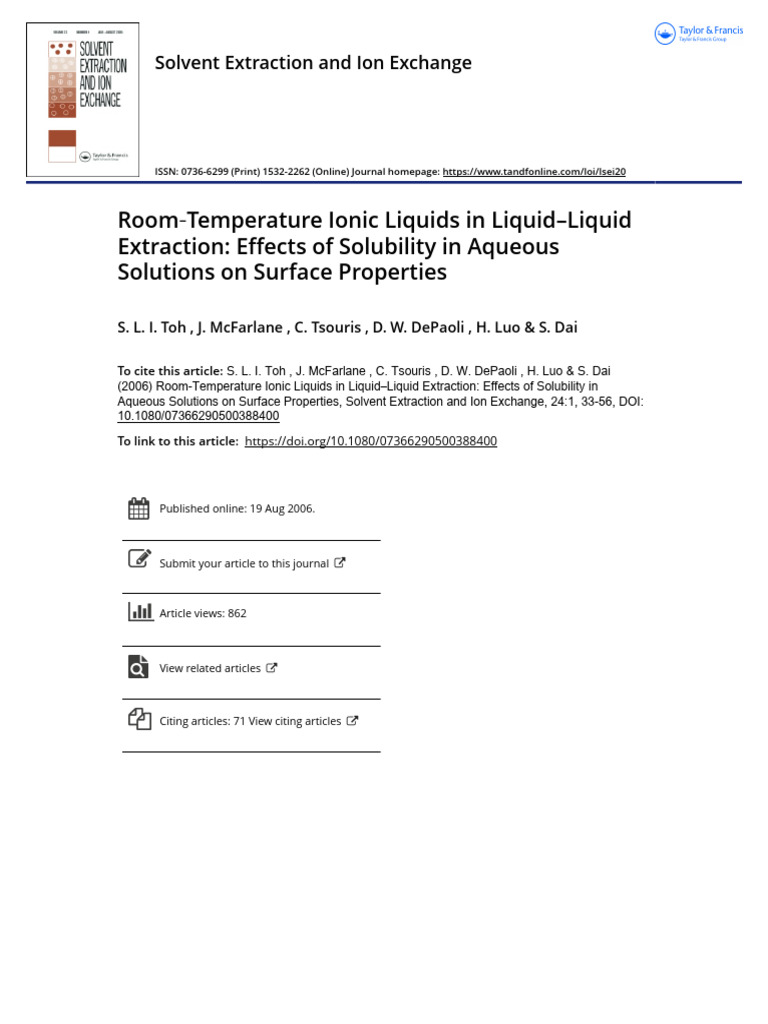 Room Temperature Ionic Liquids in Liquid Liquid Extraction Effects of ...