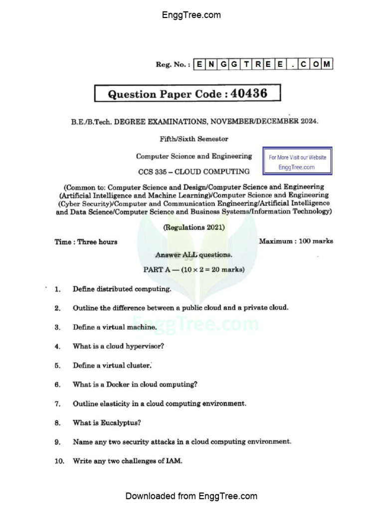 CCS335 Cloud Computing Nov Dec 2024 Question Paper Download | PDF