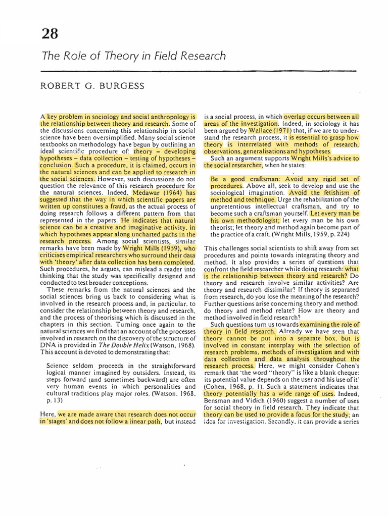 Burgess, Robert - The Role of Theory in Field Research | PDF | Science ...