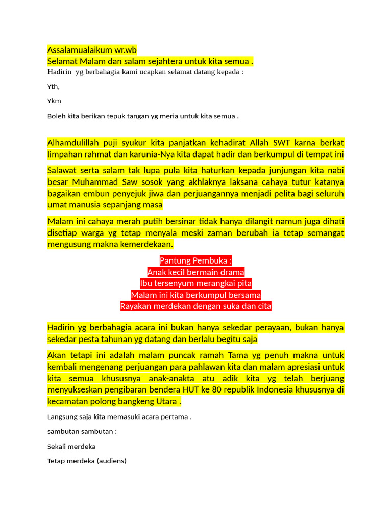 Teks Mc Ramah Tamah 17 Agustus | PDF