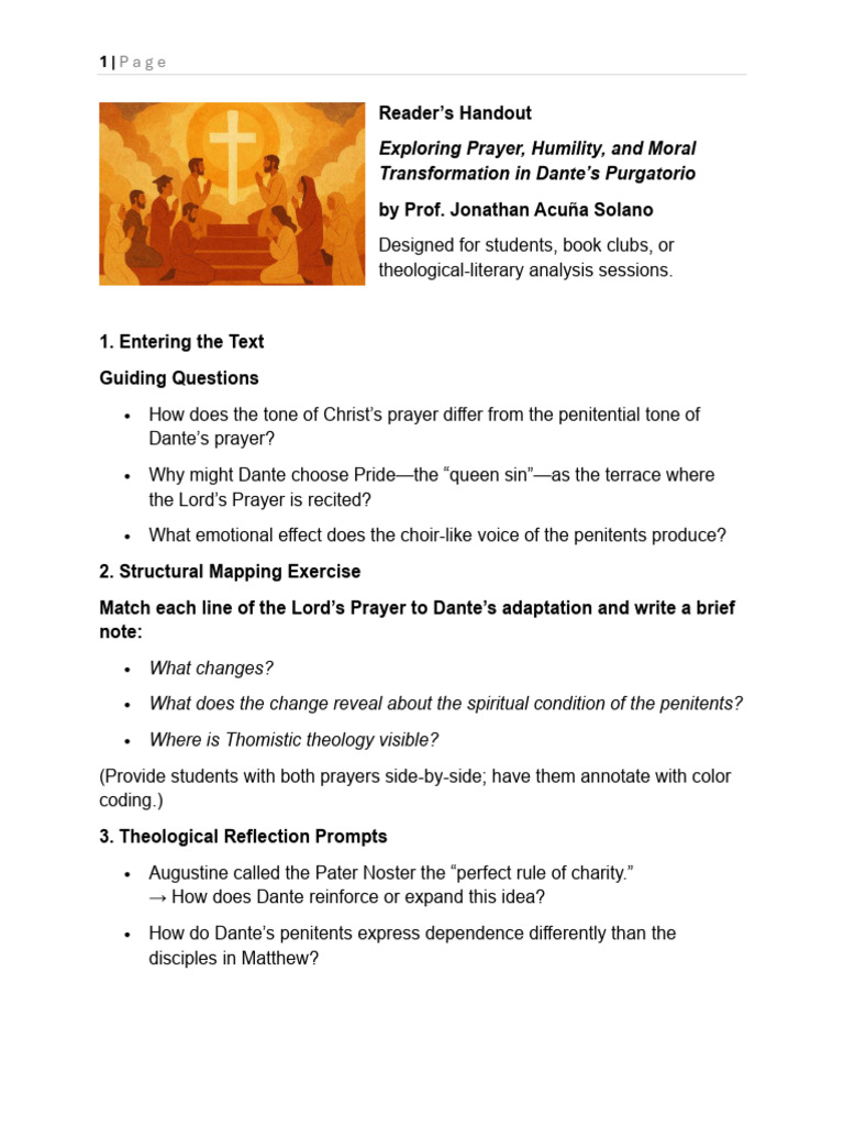 Reader's Handout: The Lord's Prayer and Dante's Purgatorial Prayer ...