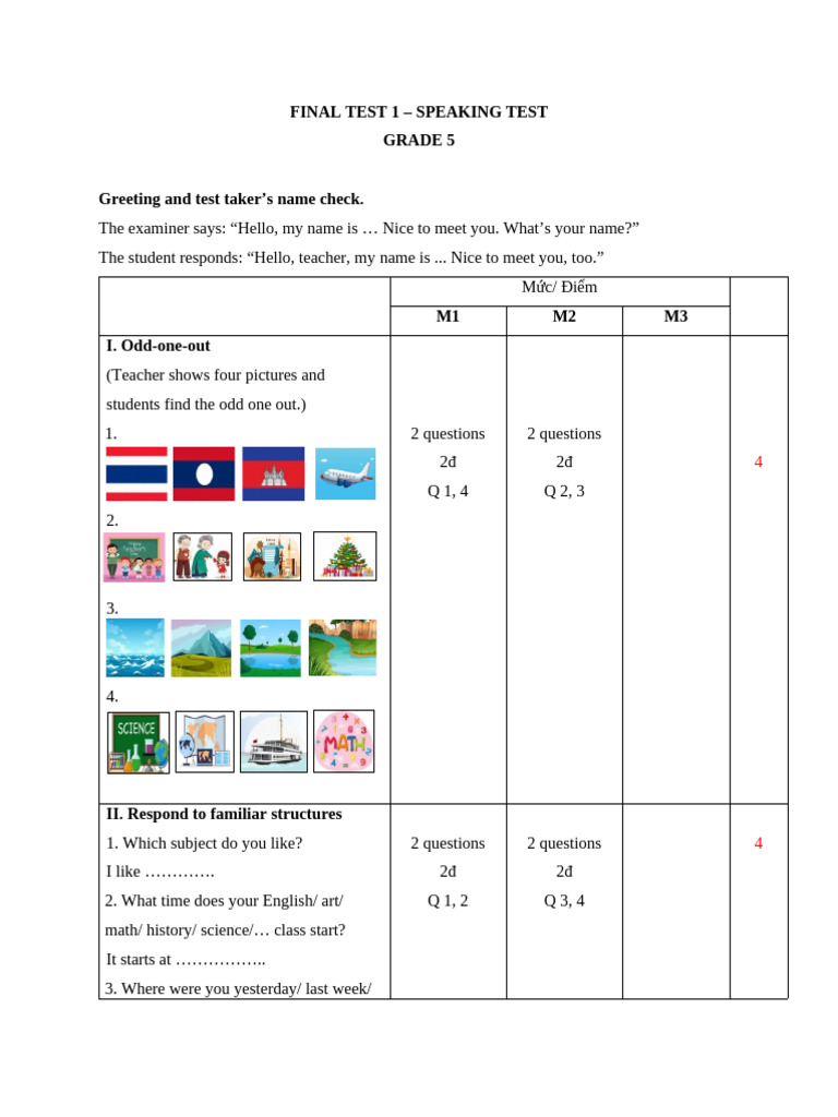 Grade 5 Speaking Test Guidelines | PDF