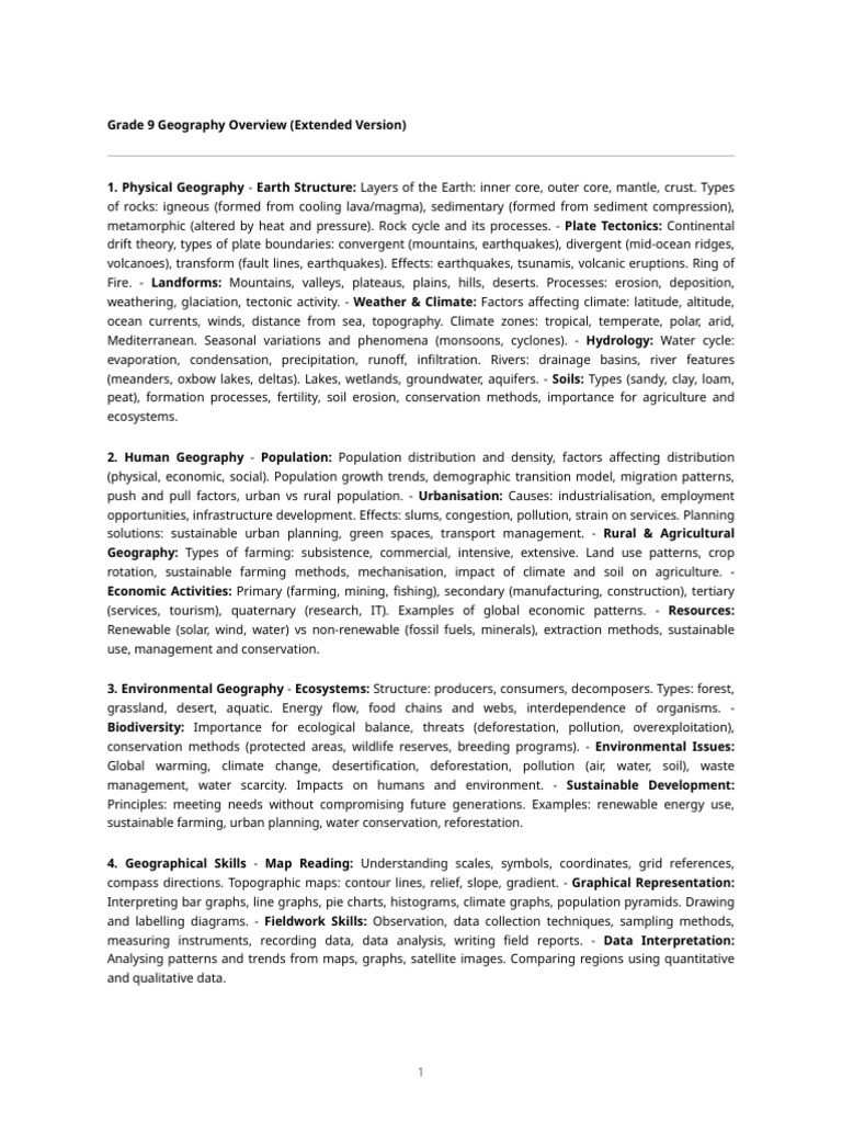 Grade9 Geography Overview (1) | PDF | Plate Tectonics | Earth