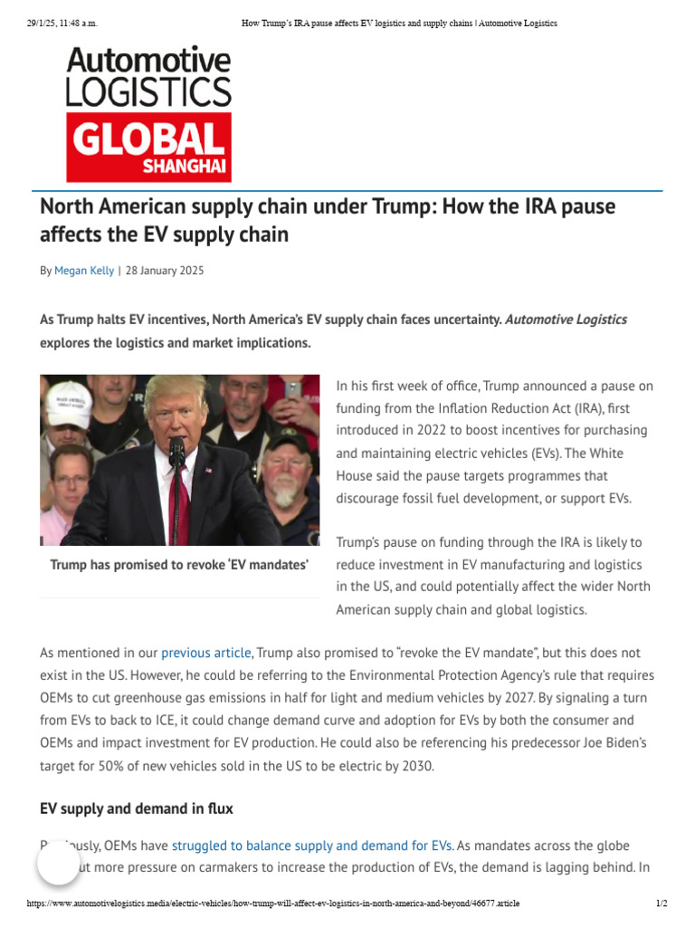 How Trump's IRA Pause Affects EV Logistics and Supply Chains ...