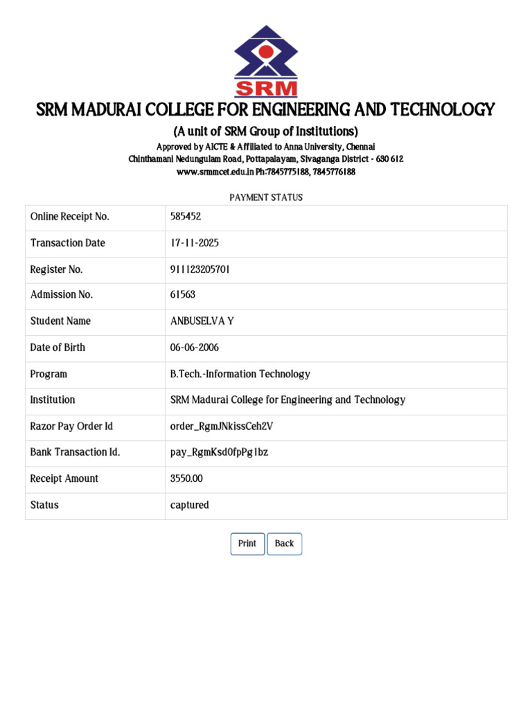 SRM ASC Payment Status | PDF