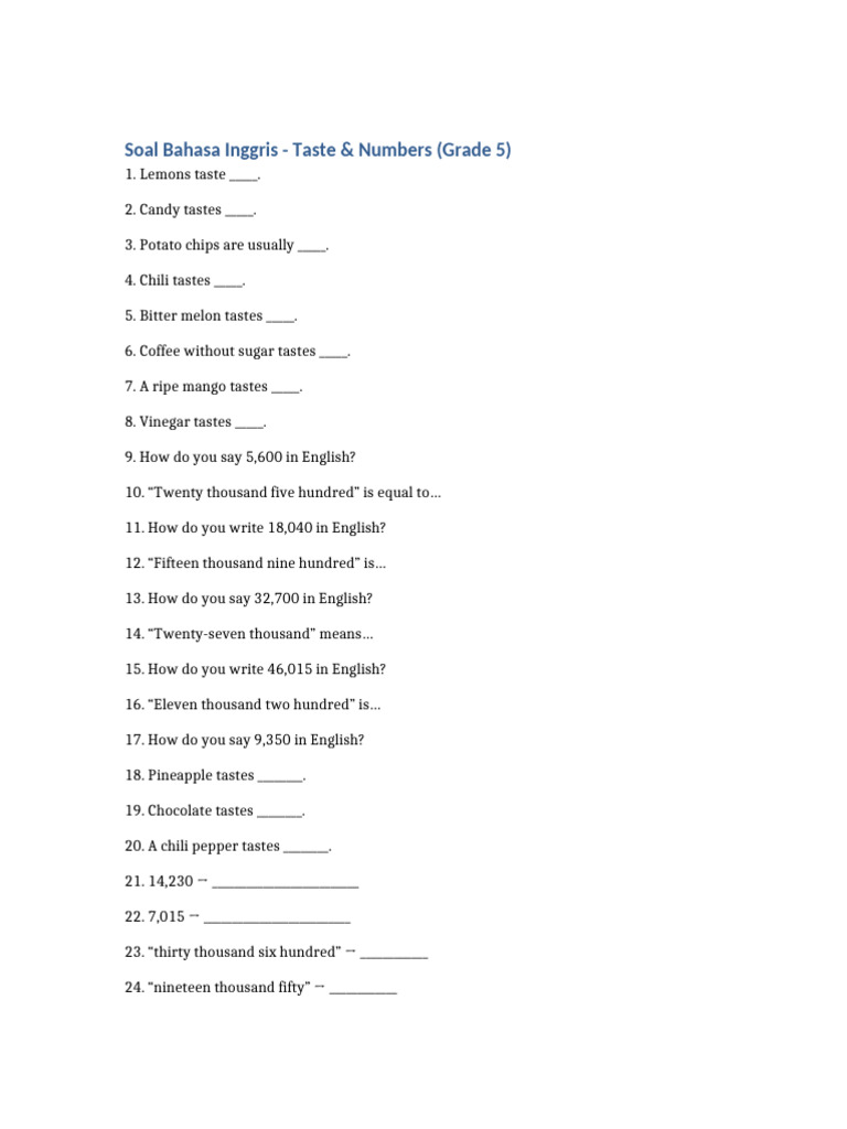 Soal Taste Numbers Grade5 | PDF