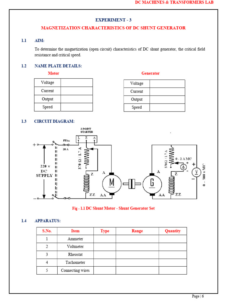 Magnetization Characteristics of DC Shunt Generator | PDF | Electric ...
