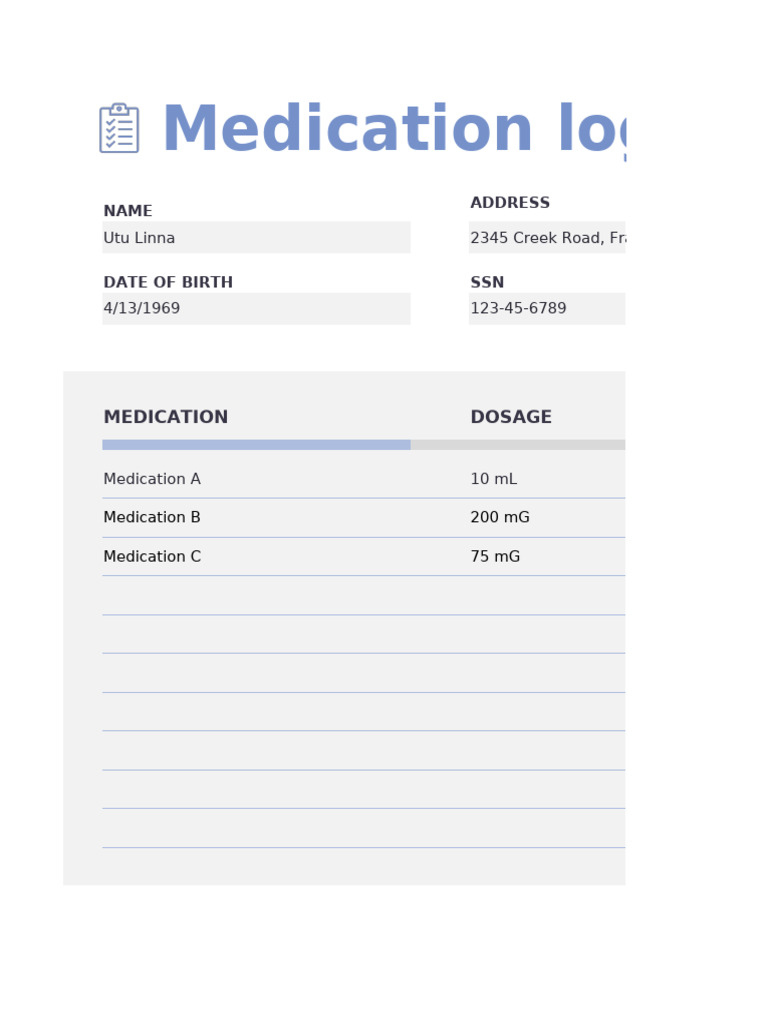 Comprehensive Medication Log Template | PDF