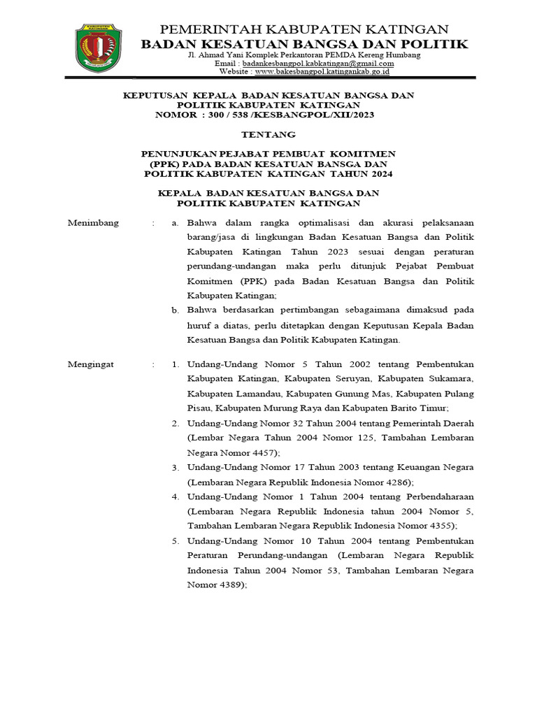 SK PPK 2024 Kesbangpol | PDF