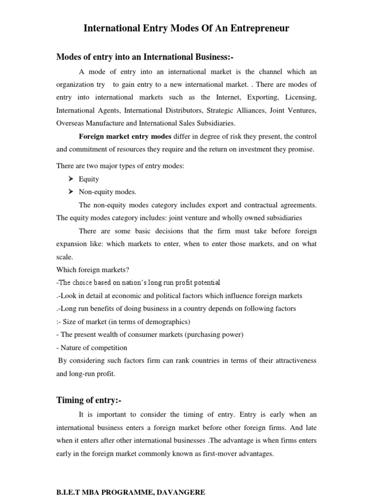 Modes of Entry | PDF | Franchising | Mergers And Acquisitions