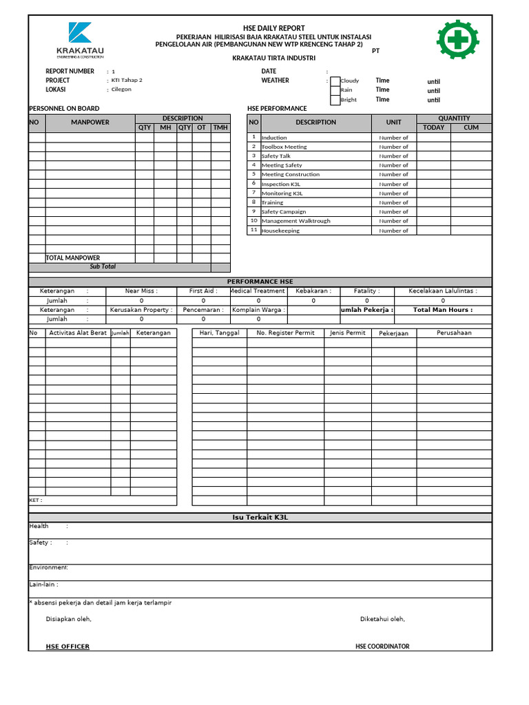 Form HSE Daily Report | PDF