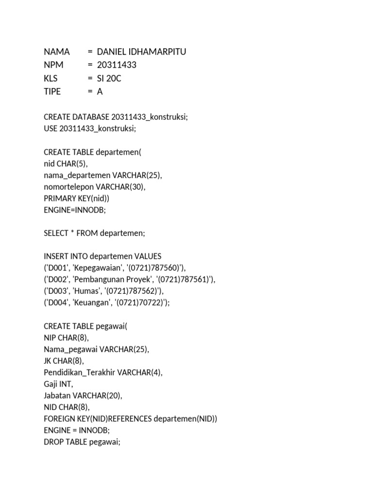 Uts SBD Daniel Idhamarpitu 20311433 Si20c | PDF