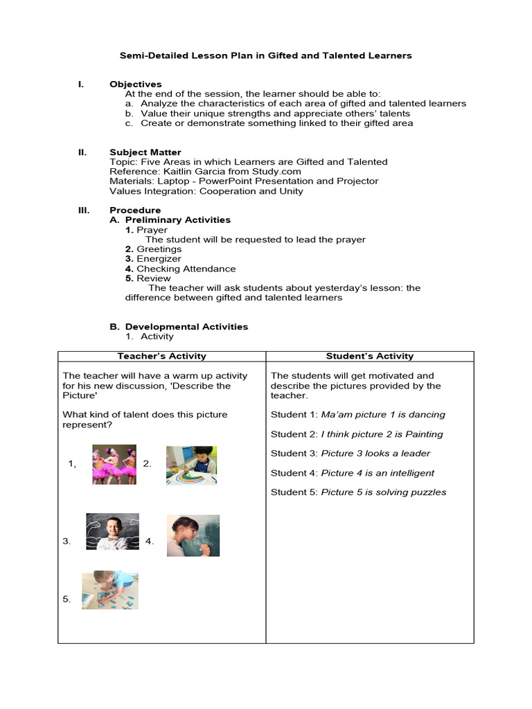 Lesson Plan (Gifted and Talented Learners) Ito Na | PDF | Intellectual ...