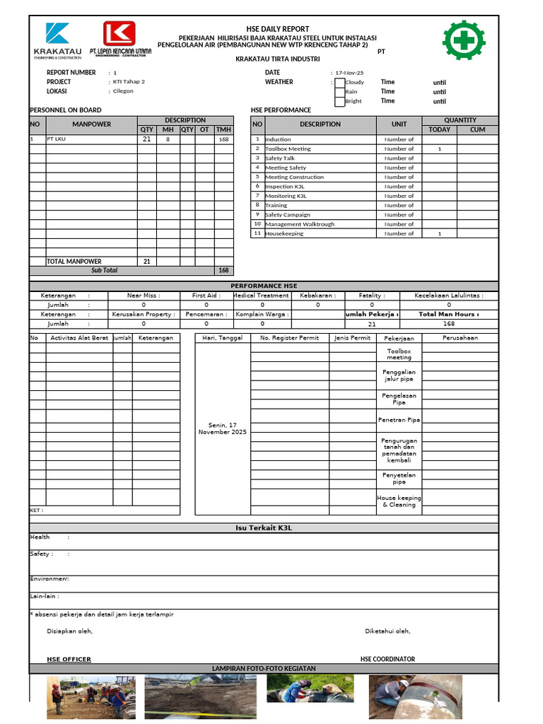 HSE Daily Report: KTI Tahap 2 Summary | PDF