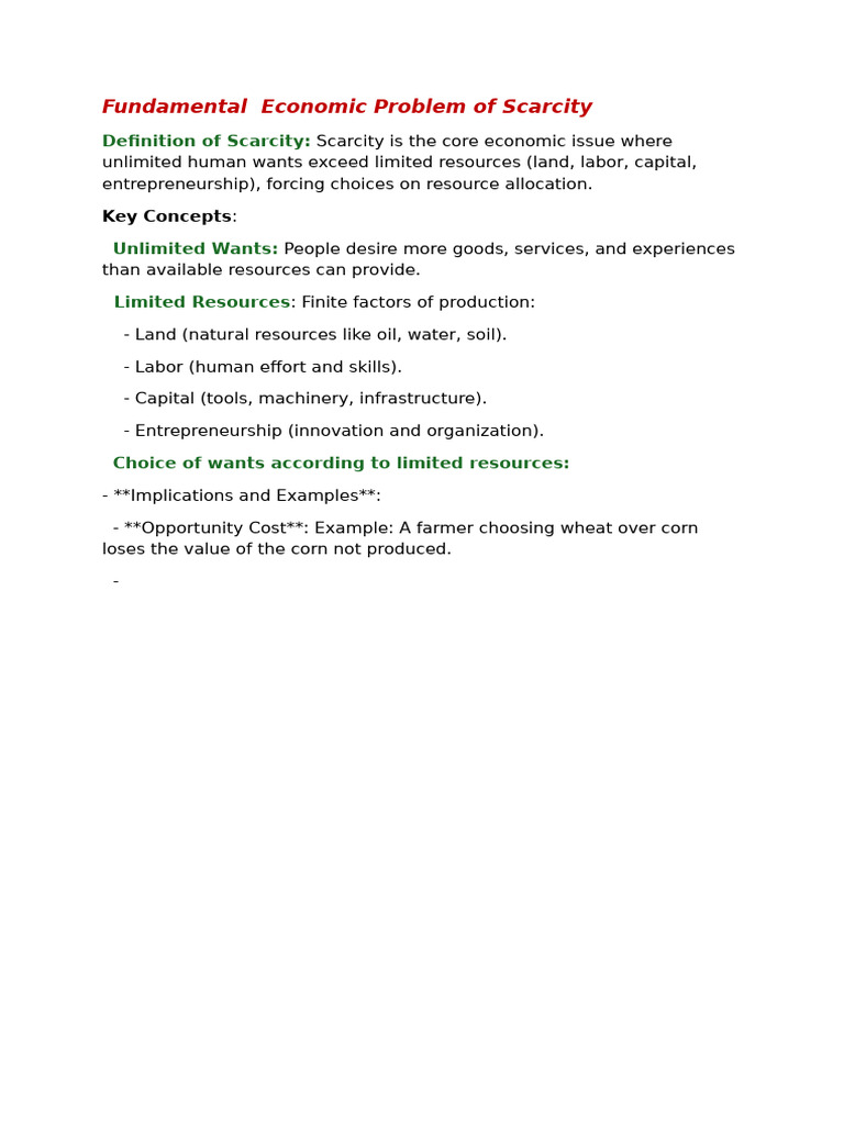 Fundamental Economic Problem of Scarcity | PDF