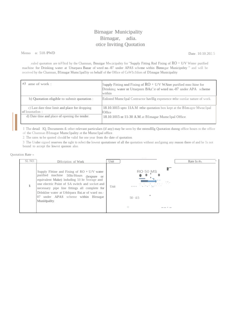 Quotation for RO Water Purification Machine | PDF | Quotations ...