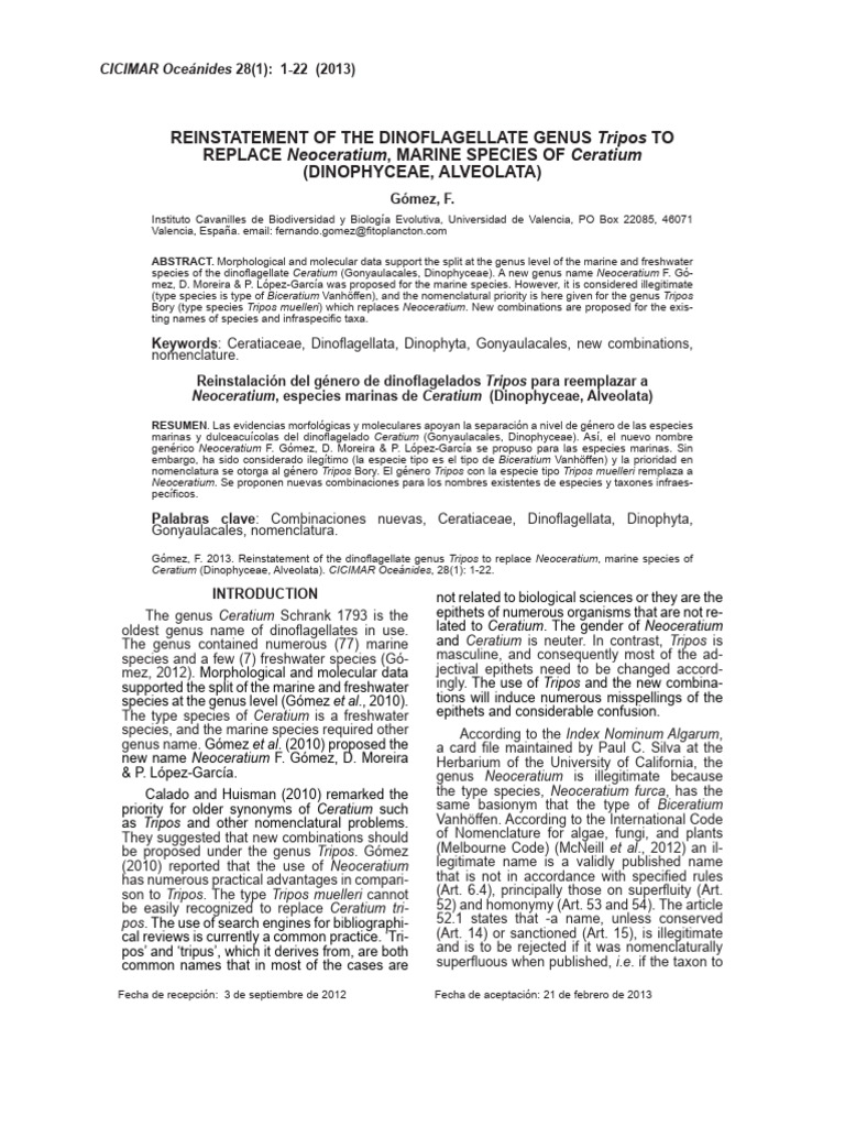 Khôi PH C Chi Tripos Thay Cho Certatium | PDF | Genus | Naming Conventions
