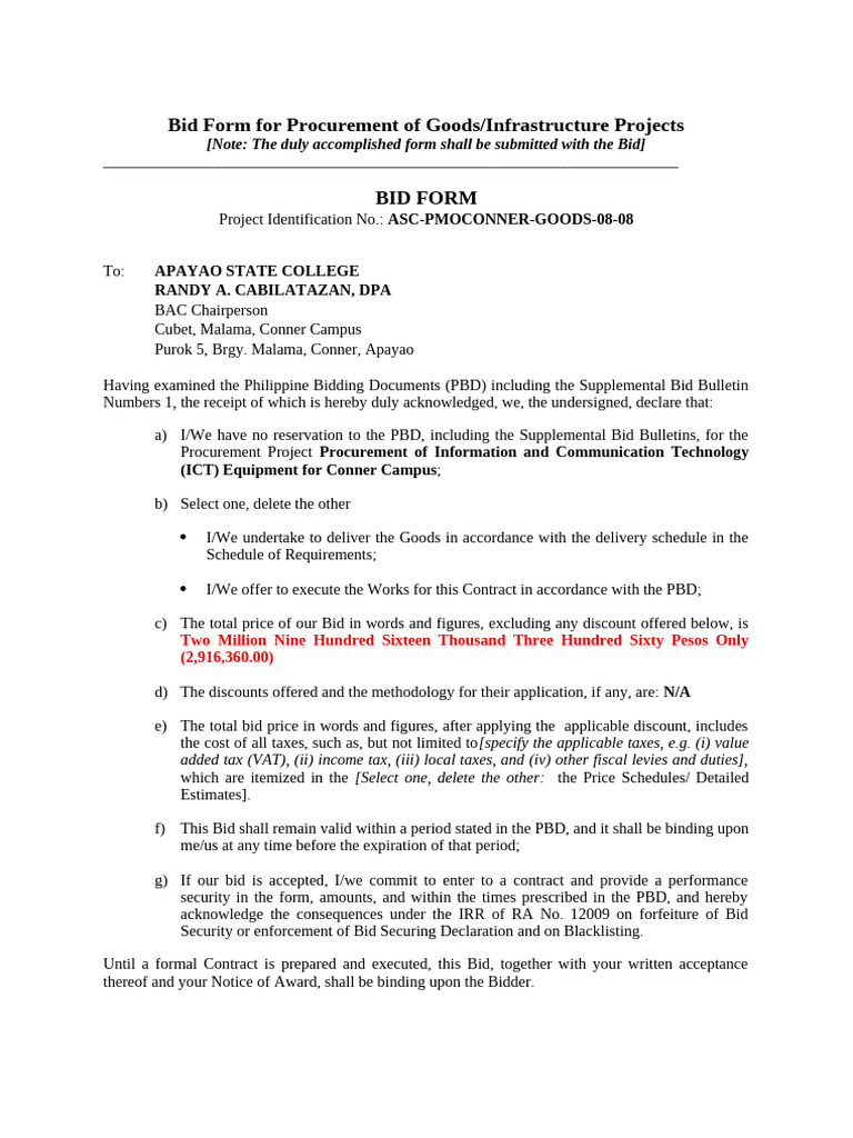 NGPA Bid Form For The Procurement of Goods and Infrastructure Projects ...