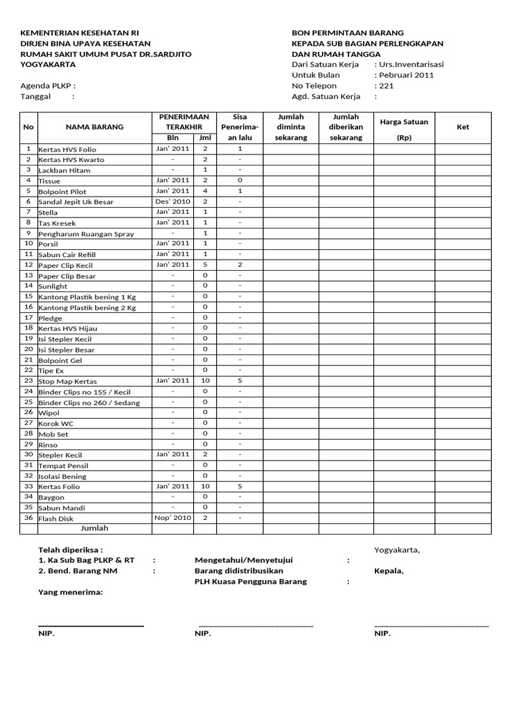 Bon Permintaan Barang Kesehatan 2011 | PDF