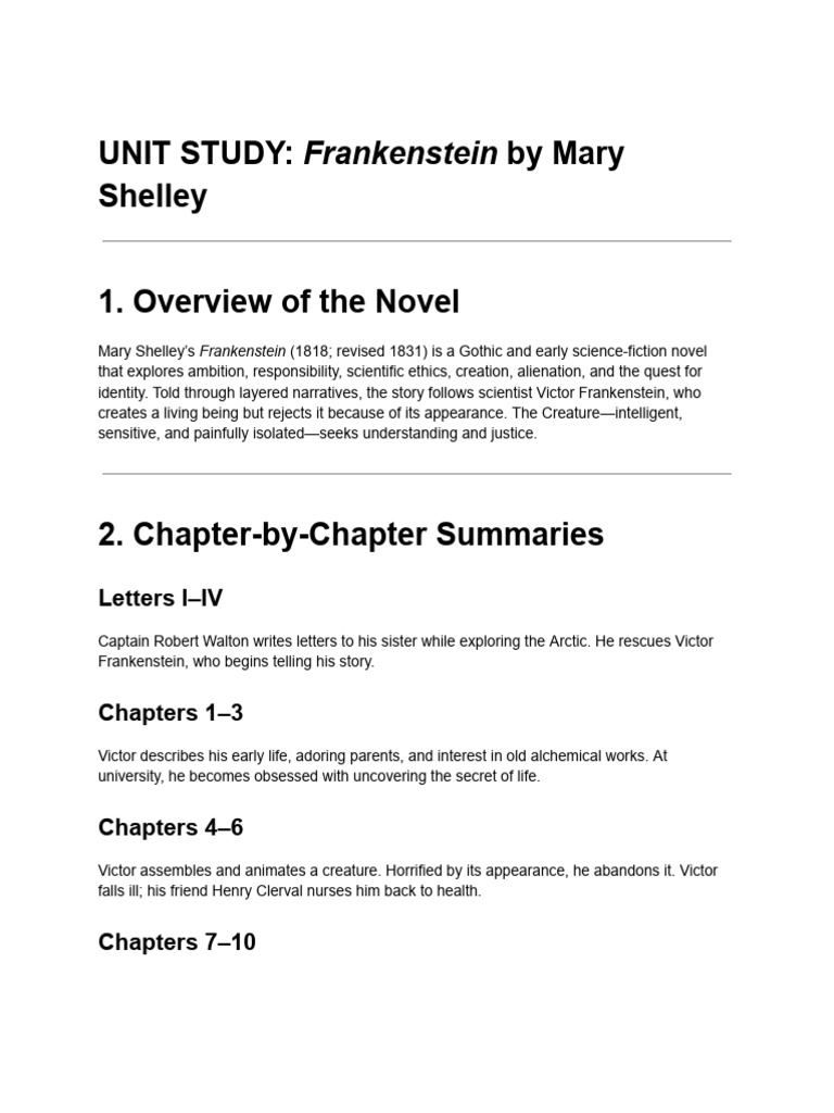 Study Guide for Mary Shelley's Frankenstein | PDF | Frankenstein